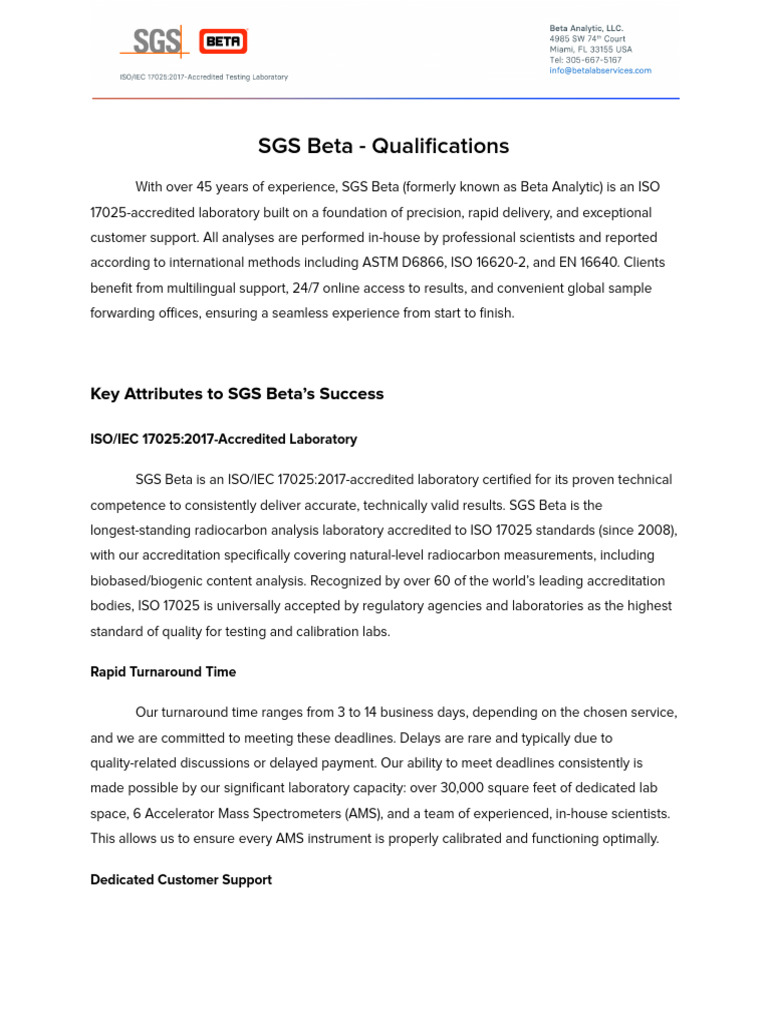 SGS Beta: ISO 17025 Radiocarbon Lab | PDF | Radiocarbon Dating