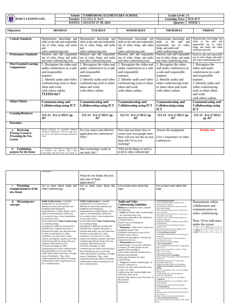 DLL Tle-Ict Week 4 q1 - Revised | PDF | Online Chat | Videotelephony