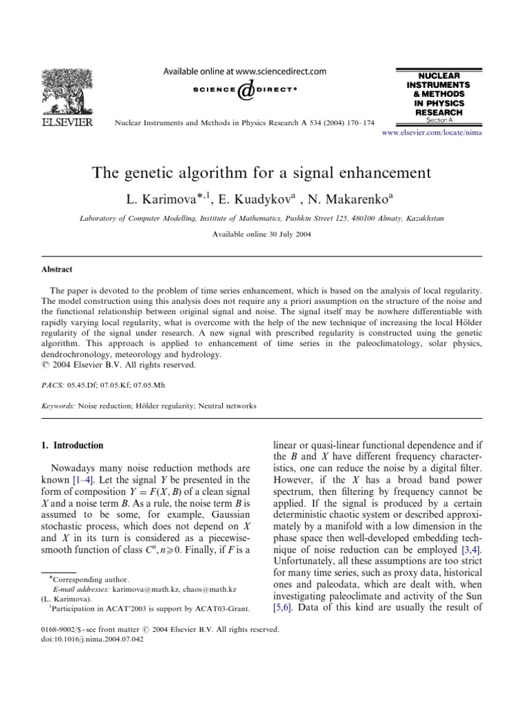 The Genetic Algorithm For A Signal Enhancement Pdf Time Series Wavelet