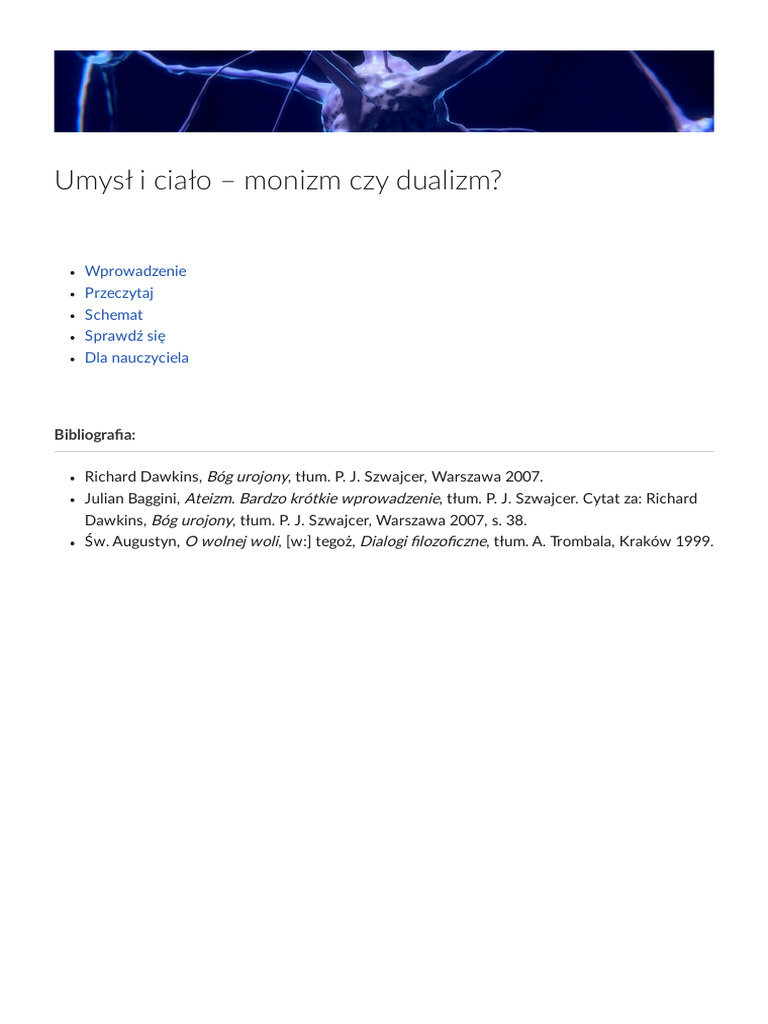 Umysl I Cialo - Monizm Czy Dualizm | PDF