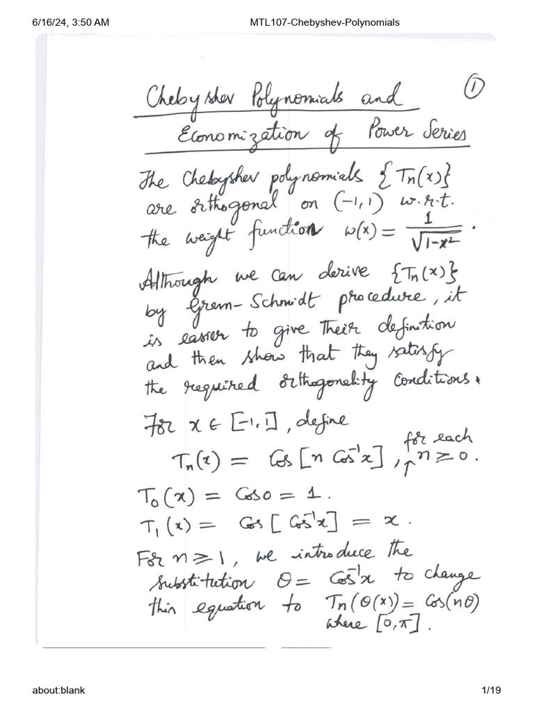 MTL107 Chebyshev Polynomials | PDF