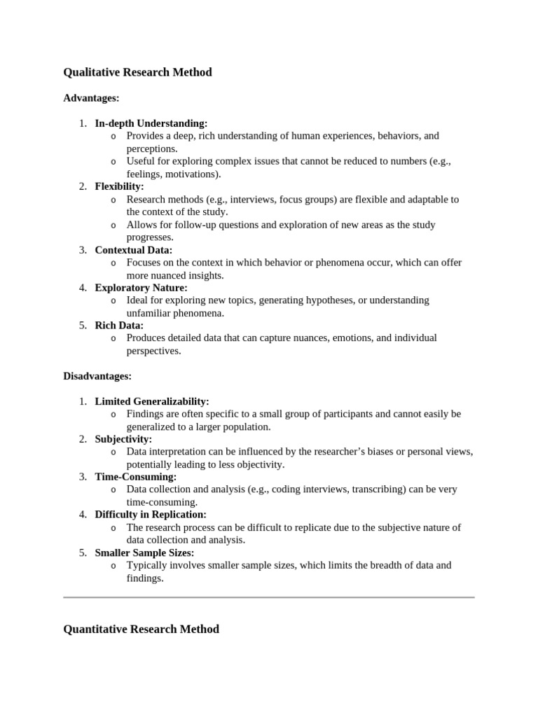 Advantages Disadvantages | PDF | Quantitative Research | Qualitative ...