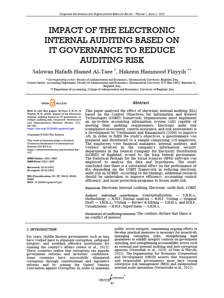 Impact of The Electronic Internal Auditing Based On IT Governance To ...