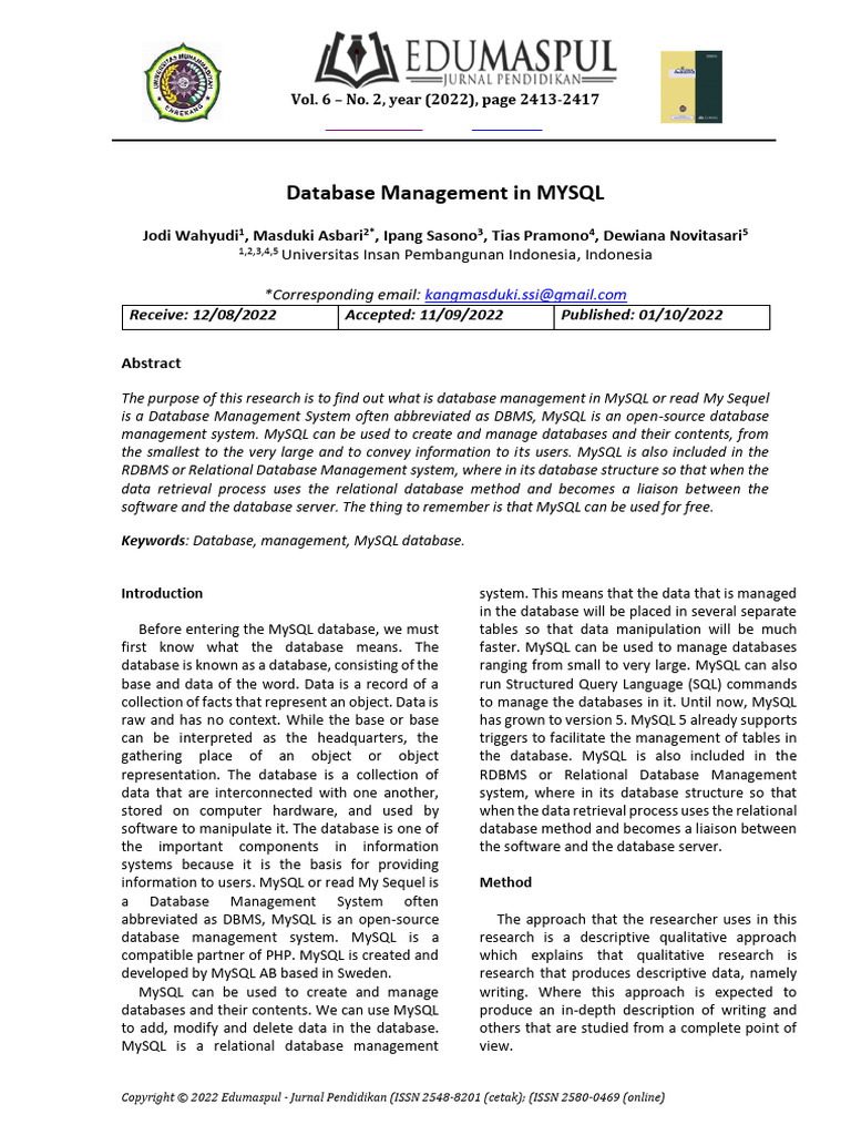 MySQL Database Management Overview | PDF | Databases | My Sql