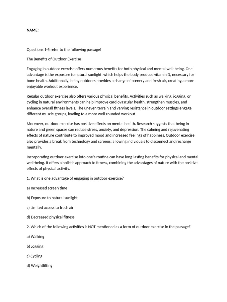 Reading Comprehension English Club | PDF | Physical Fitness | Mental Health