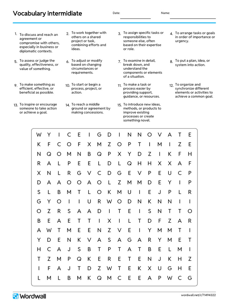 Vocabulary Intermidiate Wordsearch | PDF | Chess | Chess Theory