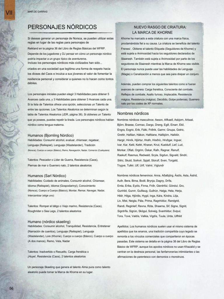 Creación de Personajes Nórdicos en WFRP | PDF