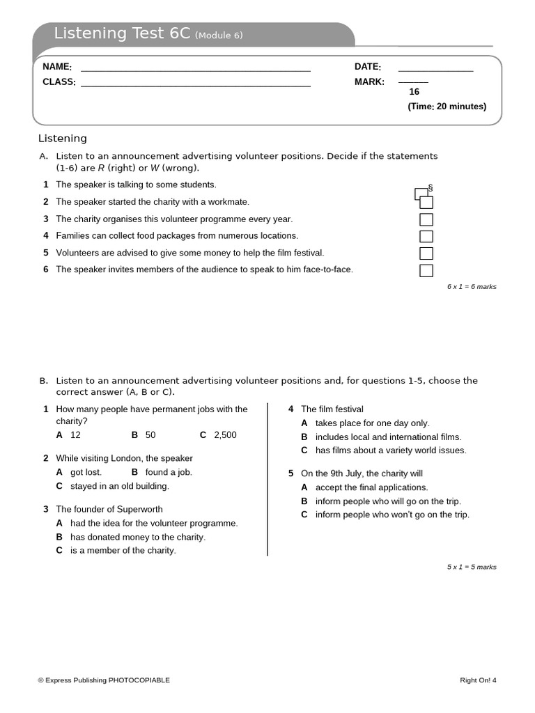 Volunteer Positions Listening Test 6C | PDF