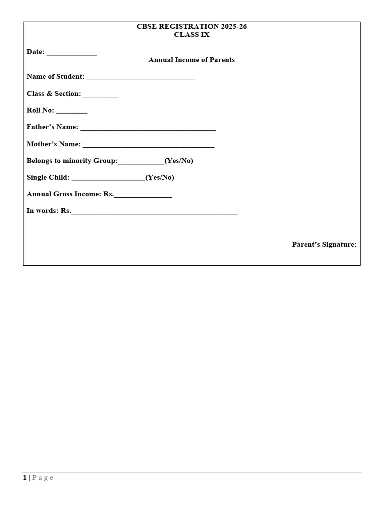 Annual Income for CBSE Registration | PDF