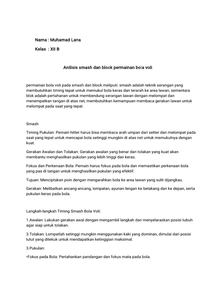 Analisis Smash Dan Block Bola Voli-PJOK-WPS Office | PDF