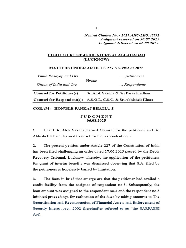 High Court Judgment on SARFAESI Act Case | PDF | Lawsuit | Justice