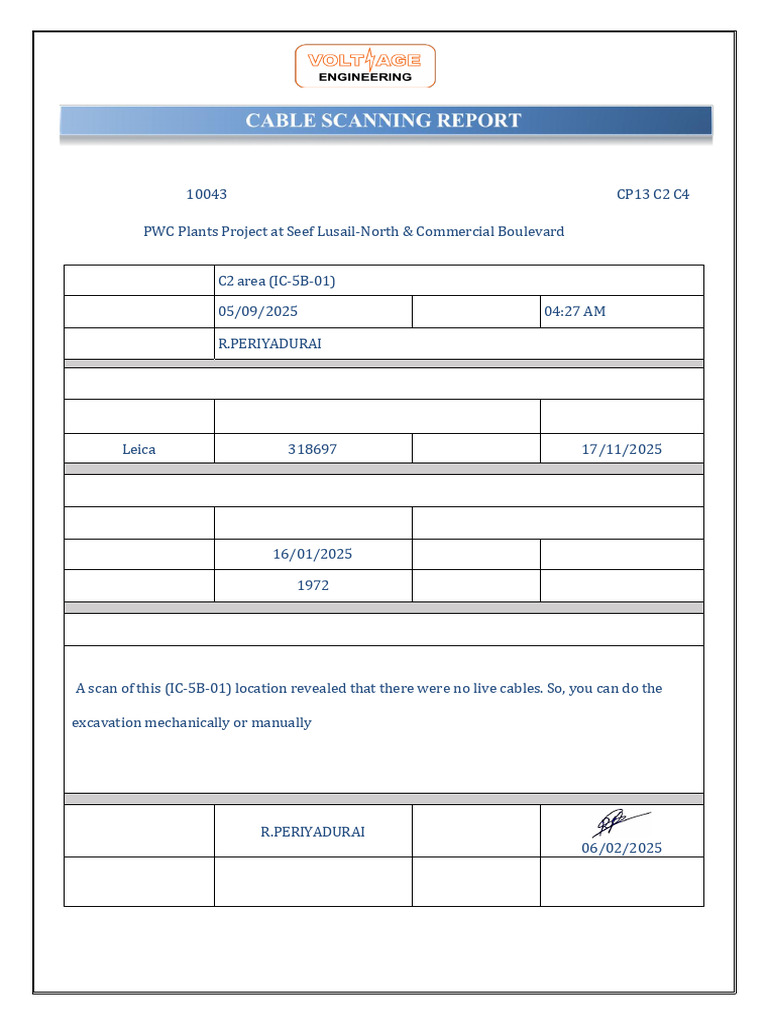 Cable Scanning Report (IC-5B-01) | PDF