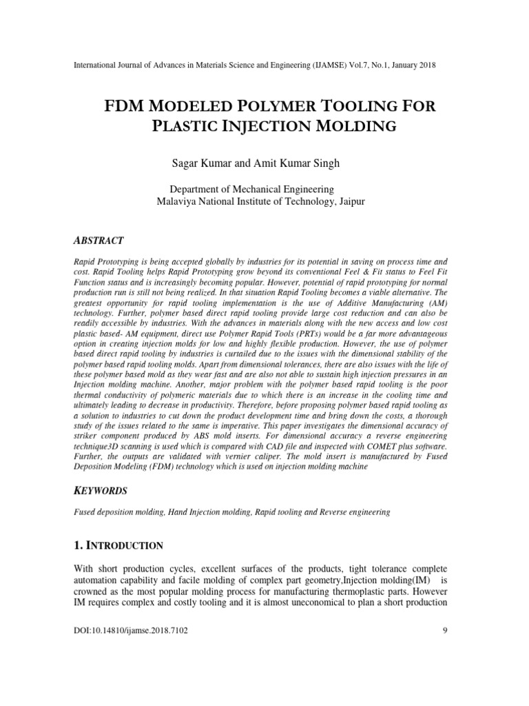 FDM Modeled Polymer Tooling For Plastic Injecti | PDF | Secondary ...