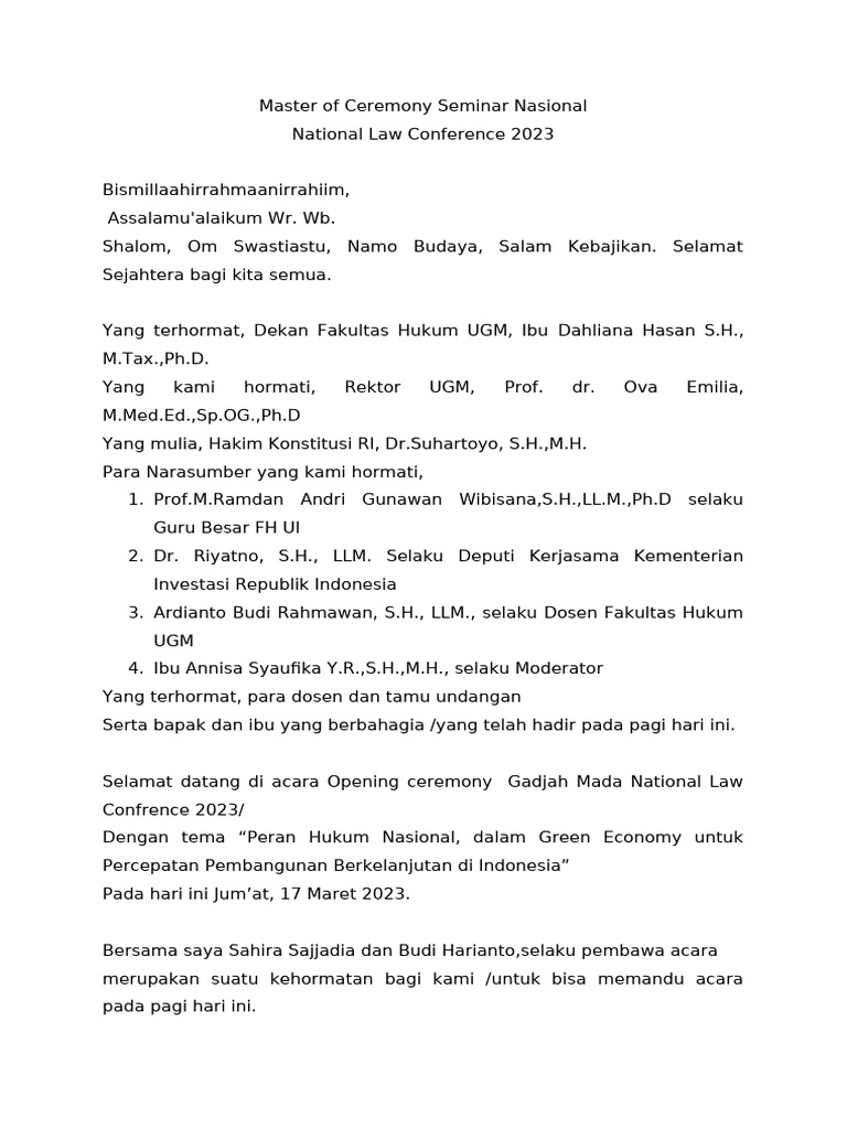 Master of Ceremony Seminar Nasional 2 (Titik Koma) | PDF