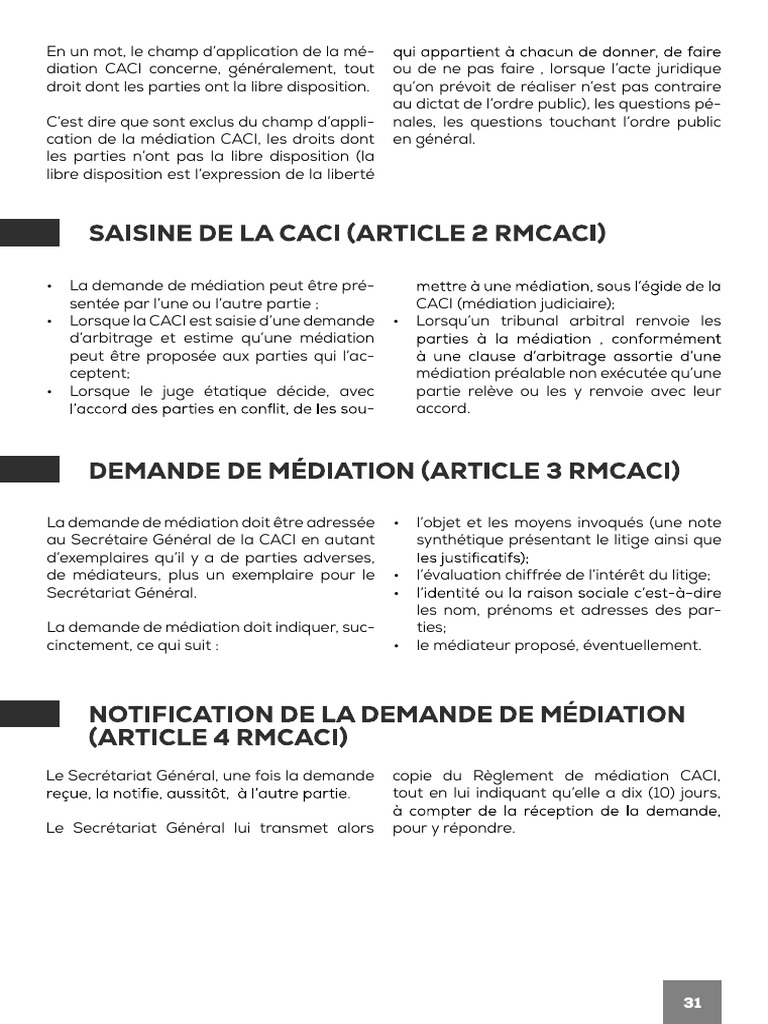 Médiation CACI : Procédure et Règlement | PDF | Médiation | Arbitrage