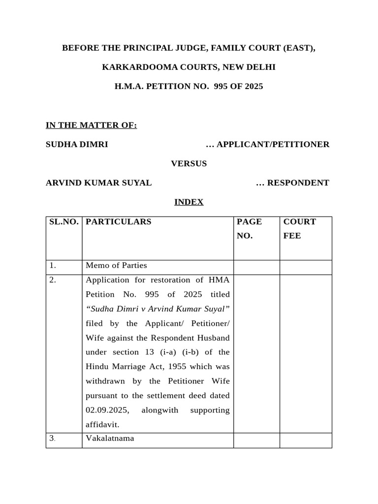 Restoration Application Sudha | PDF | Affidavit | Justice