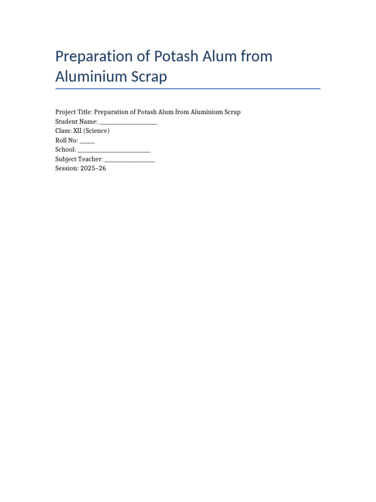 Potash Alum from Aluminium Scrap Project | PDF | Sodium Hydroxide ...