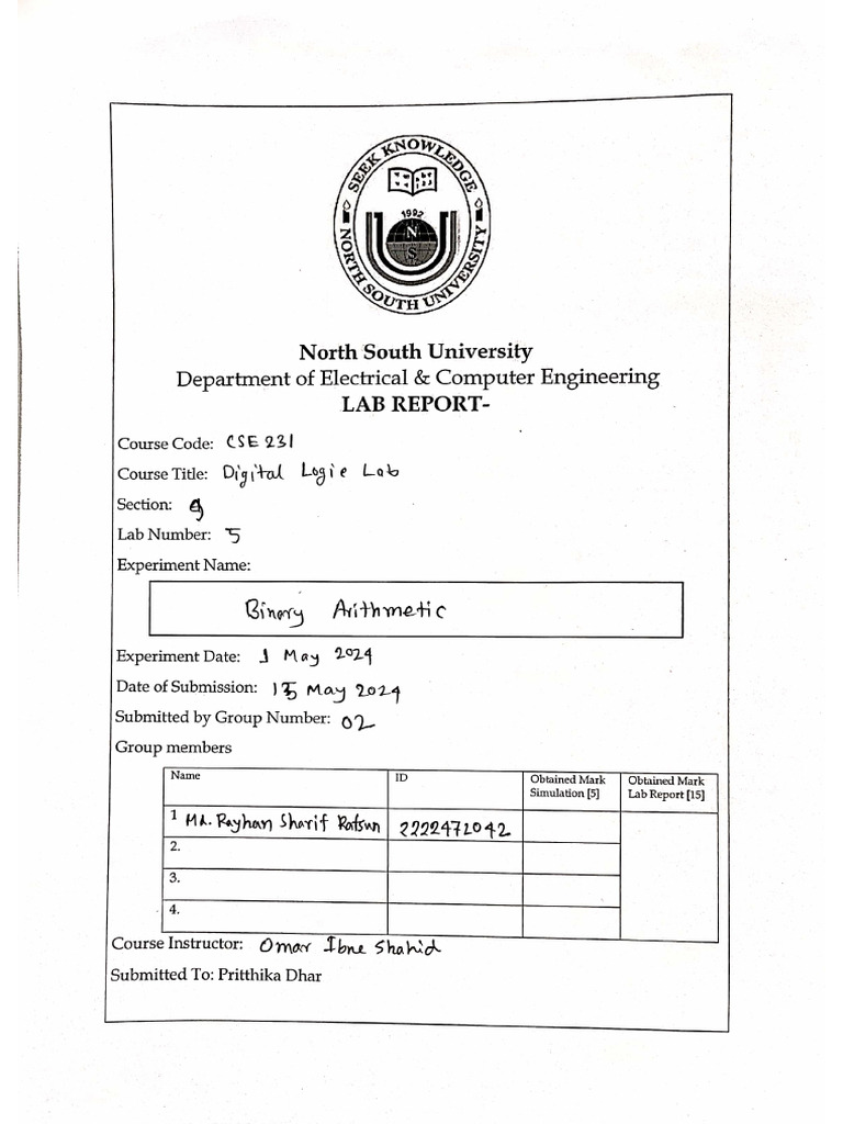 LAB_Report_05 - Binary Arithmetic | PDF