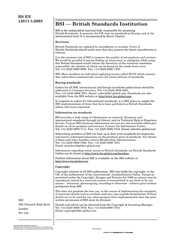 BS en 12811 1 British Standard Scaffolding Performance Requirement 60 | PDF