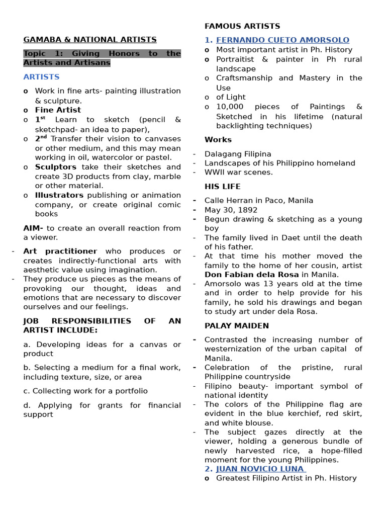 GAMABA and National Artists Overview | PDF | Philippines