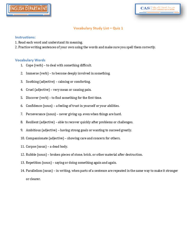 Vocabulary Quiz, Tiered Vocabulary List | PDF