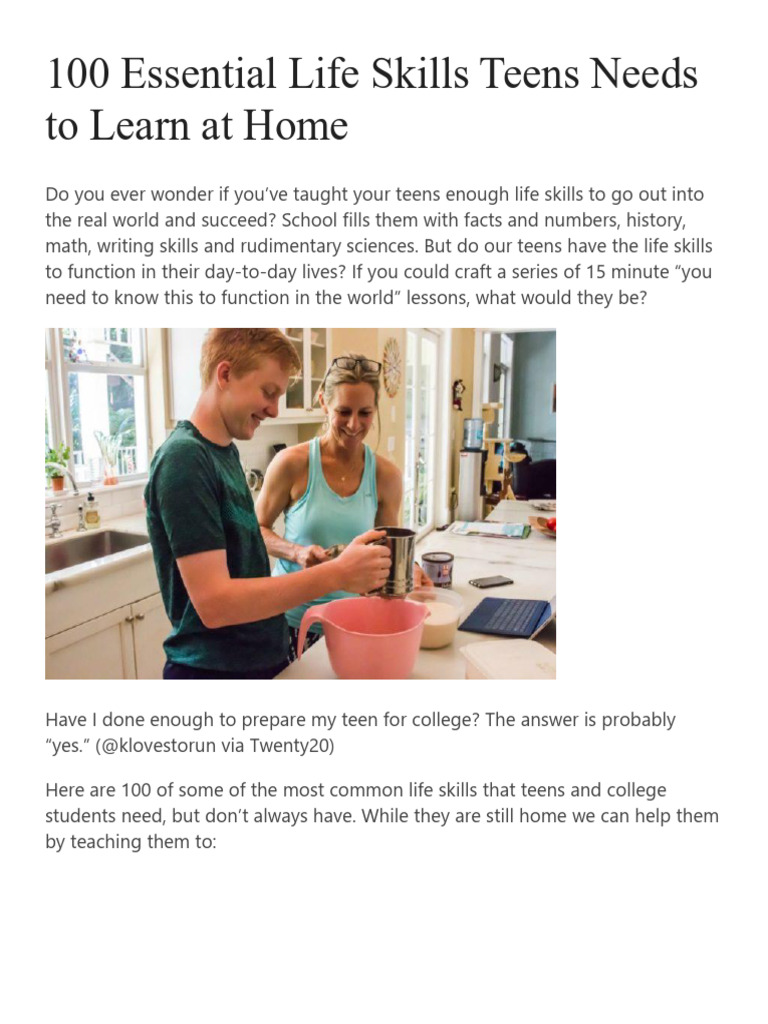 100 Essential Life Skills Teens Needs To Learn at Home | PDF