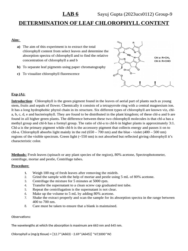 Lab-6 Report Updated | PDF | Chlorophyll | Photosynthesis