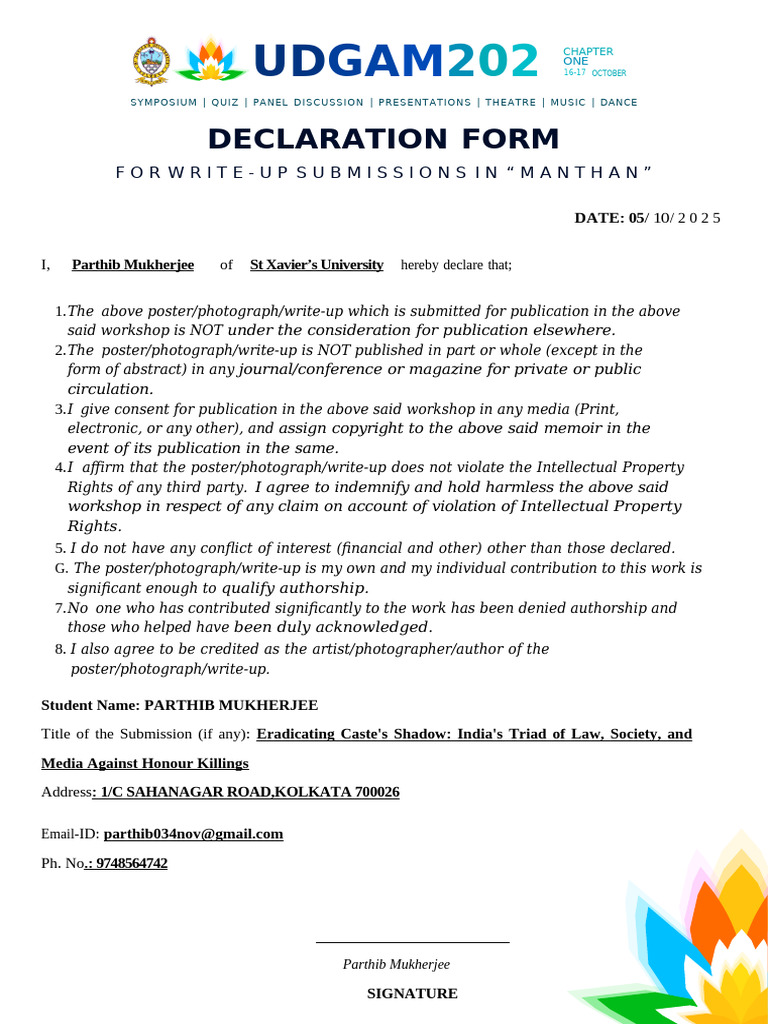 Declaration for Symposium Submission | PDF