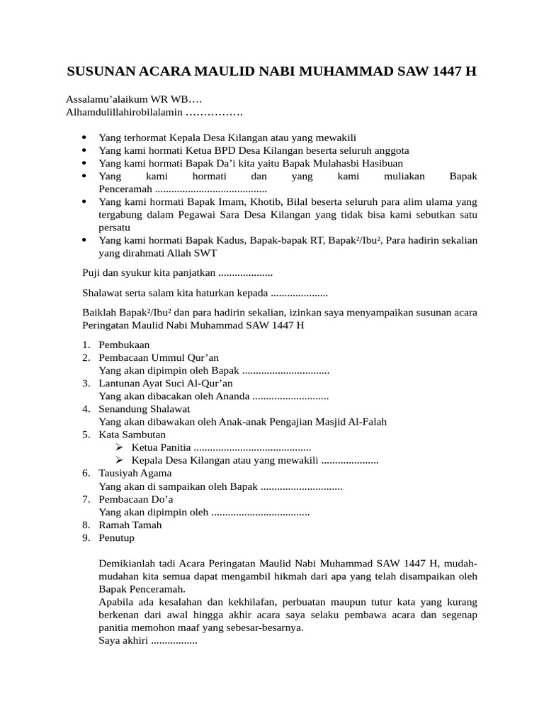 Susunan Acara Maulid Nabi 1447 H | PDF