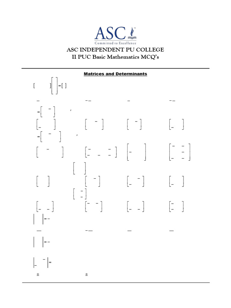 II PU Basic Mathematics MCQ's and Fill in The Blanks With Answers | PDF ...
