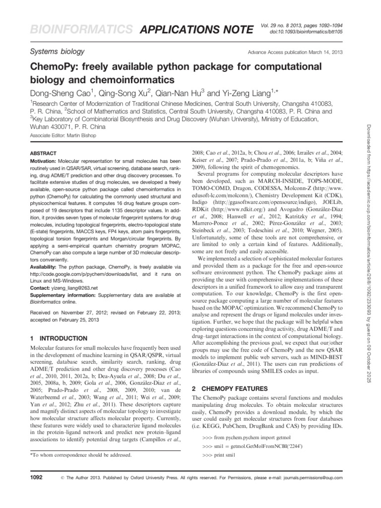 ChemoPy: Python Tool for Chemoinformatics | PDF | Quantitative ...