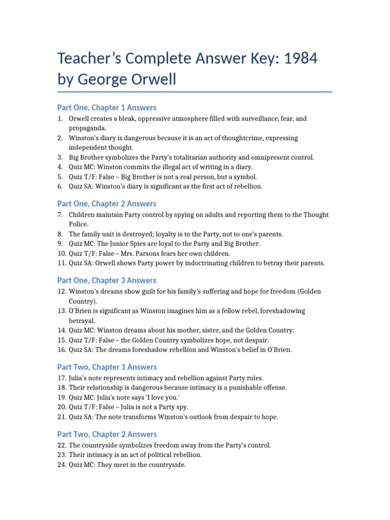 1984 Teacher's Answer Key Guide | PDF
