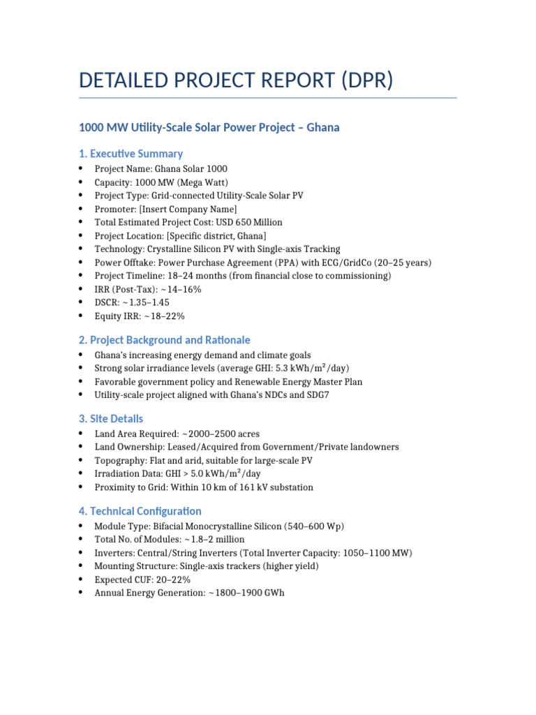 Ghana Solar 1000MW DPR | PDF | Photovoltaics | Photovoltaic System
