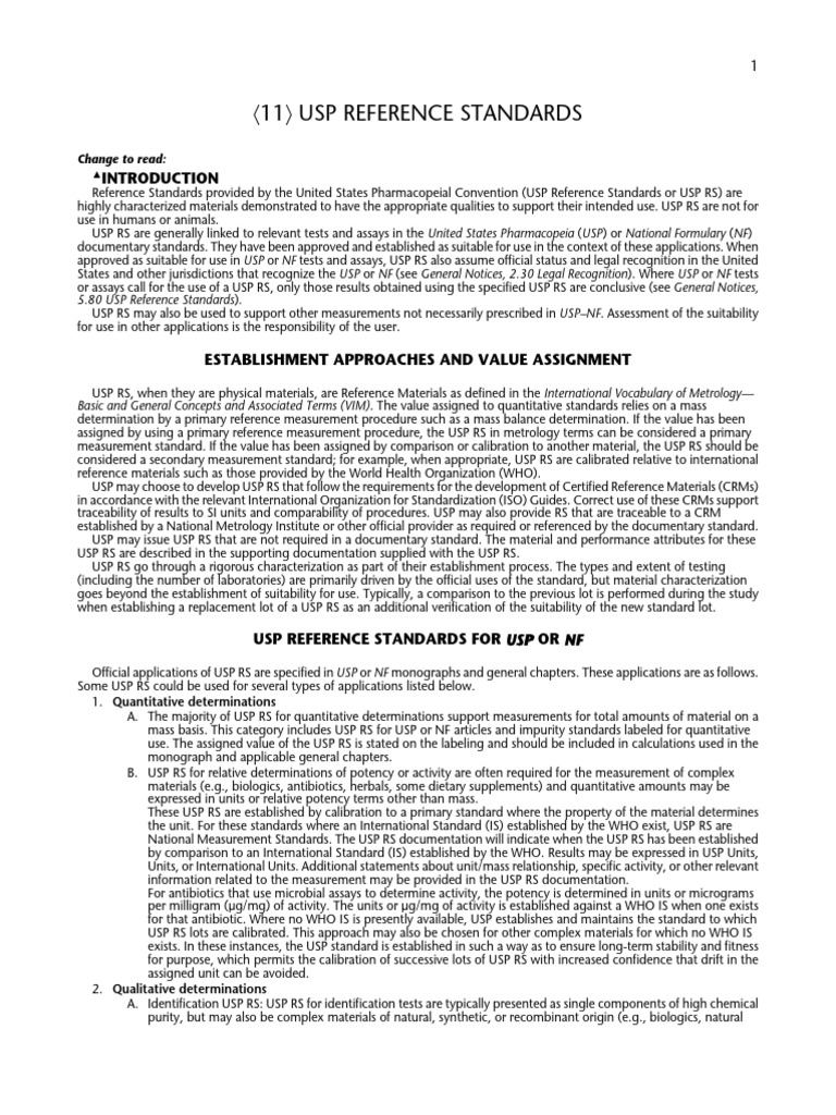 USP Reference Standards Overview | PDF | Metrology | Calibration