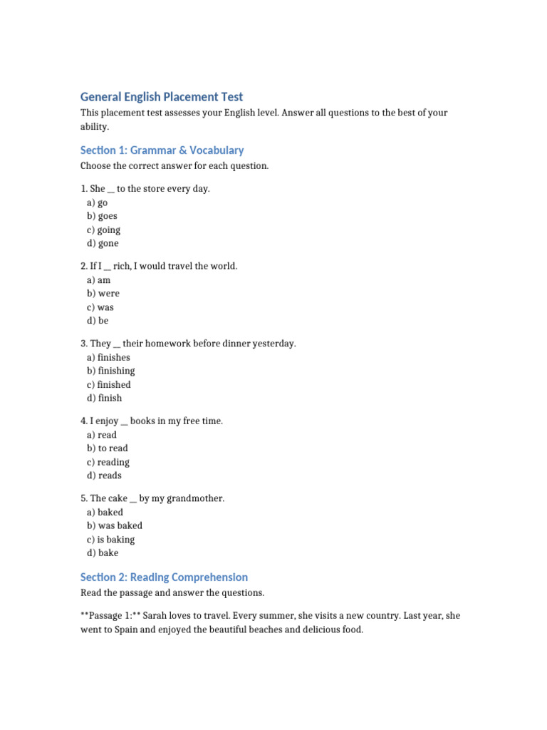 English Placement Test | PDF