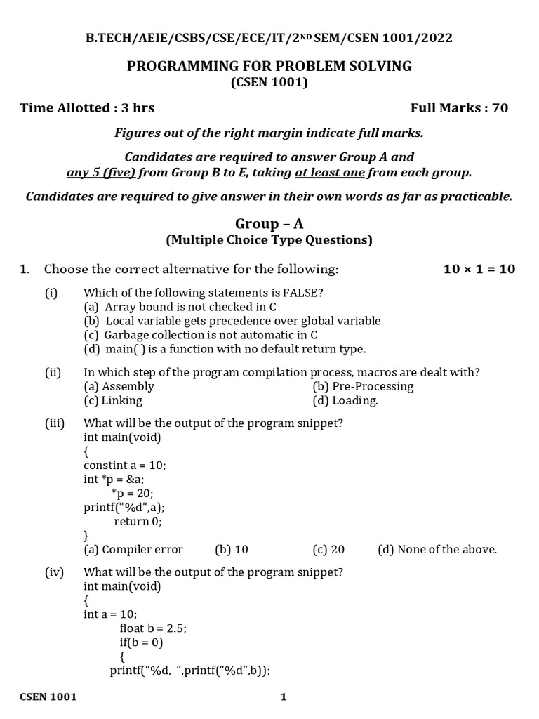 Programming For Problem Solving Csen 1001 - 2022 | PDF | Integer (Computer Science) | Parameter ...