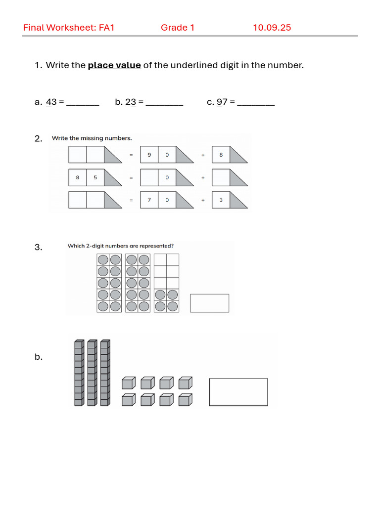 Grade 1 Place Value Worksheet | PDF