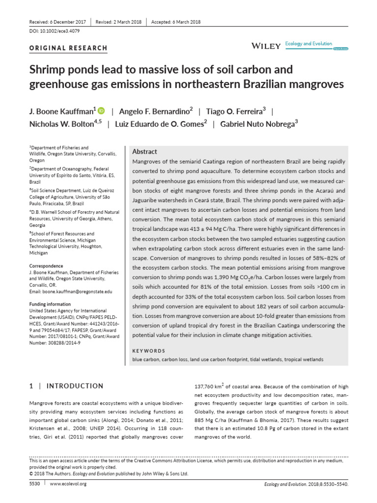 Carbon Loss from Shrimp Pond Conversion in Mangroves | PDF | Mangrove ...