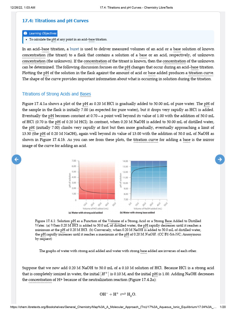 17.4 - Titrations and PH Curves - Chemistry LibreTexts | PDF | Acid | Ph