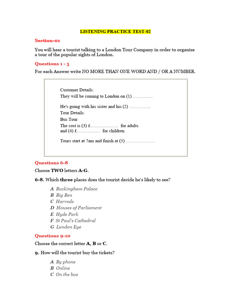 London Tour and Panda Listening Test | PDF | Dolphin | Giant Panda