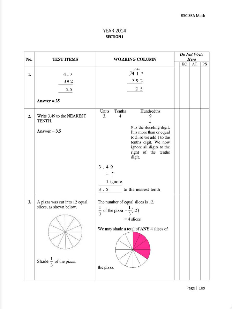 2014 SEA Maths Answers | PDF