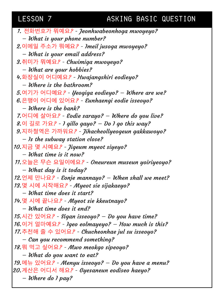 Lesson 7 Asking Basic Questions | PDF