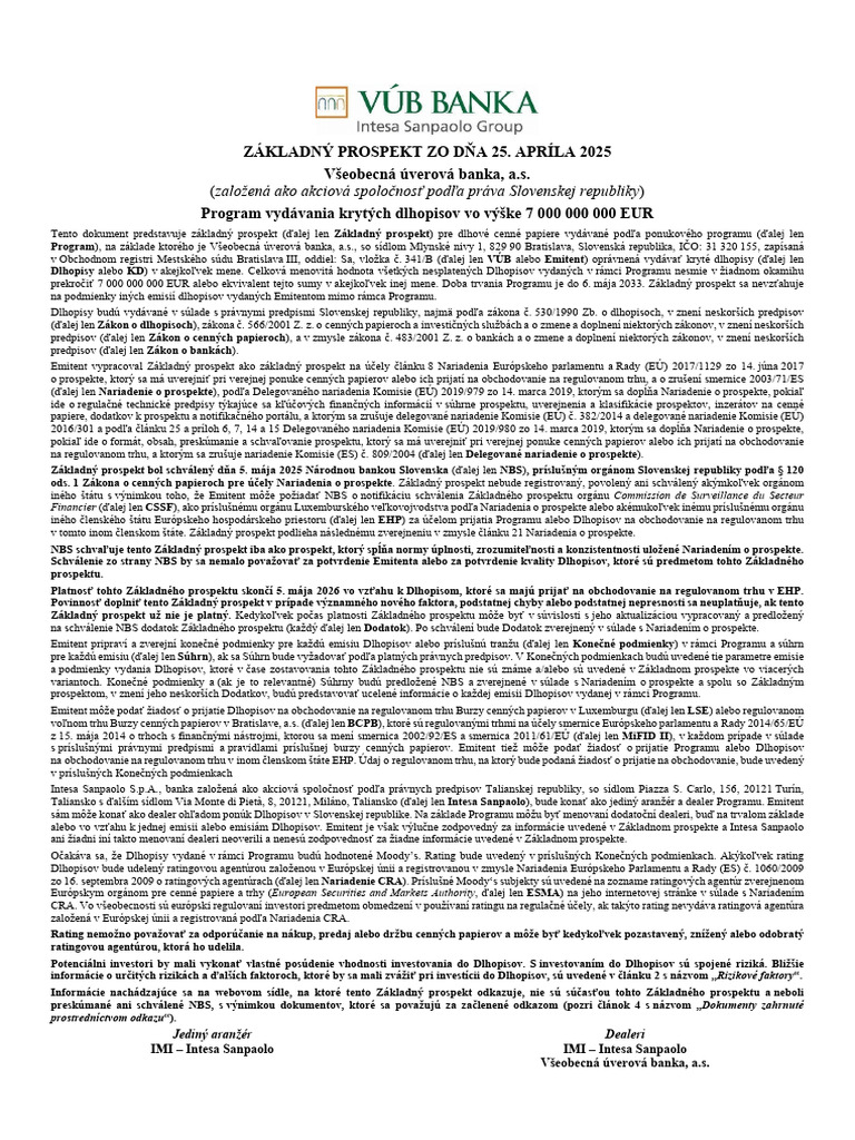 VUB CB 2025 - Base Prospectus (SK) - Final | PDF