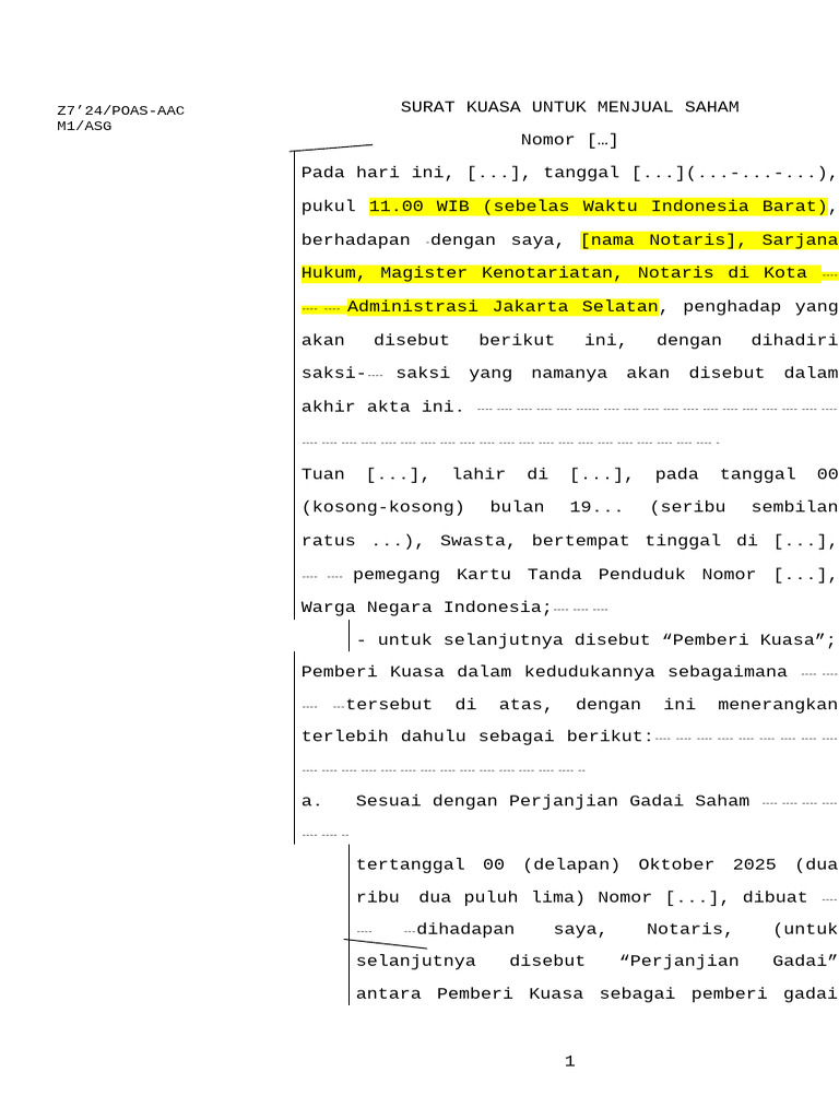 Surat Kuasa Jual Saham Resmi | PDF