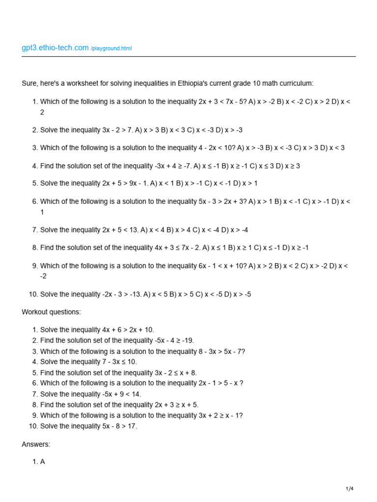 Solving Inequalities Worksheet | PDF | Inequality (Mathematics) | Chess ...
