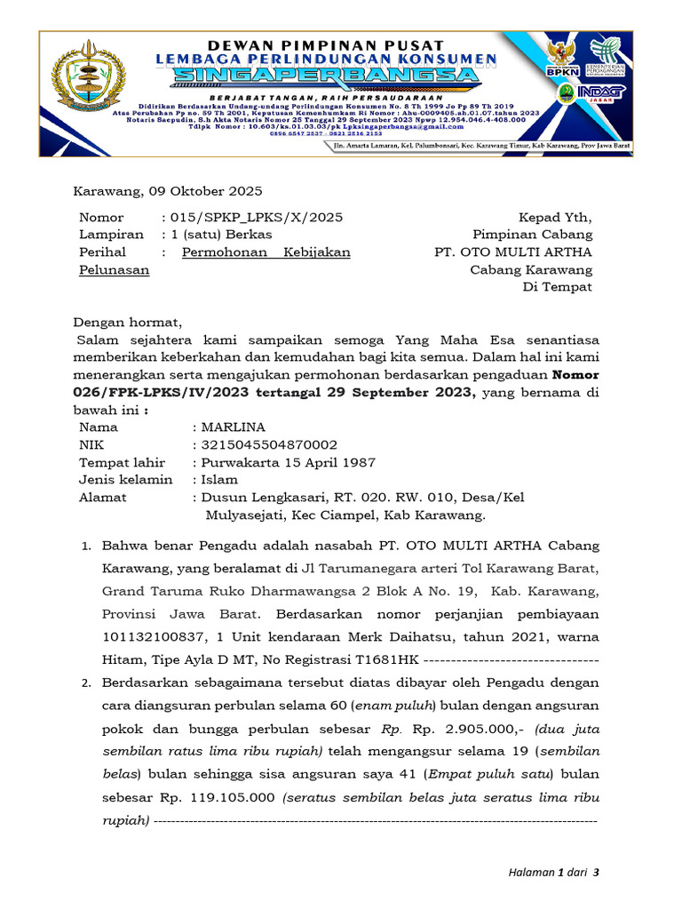 Permohonan Marlina | PDF