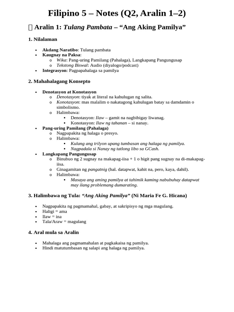 Notes Sa Filipino 5 Week 1 2 1 | PDF