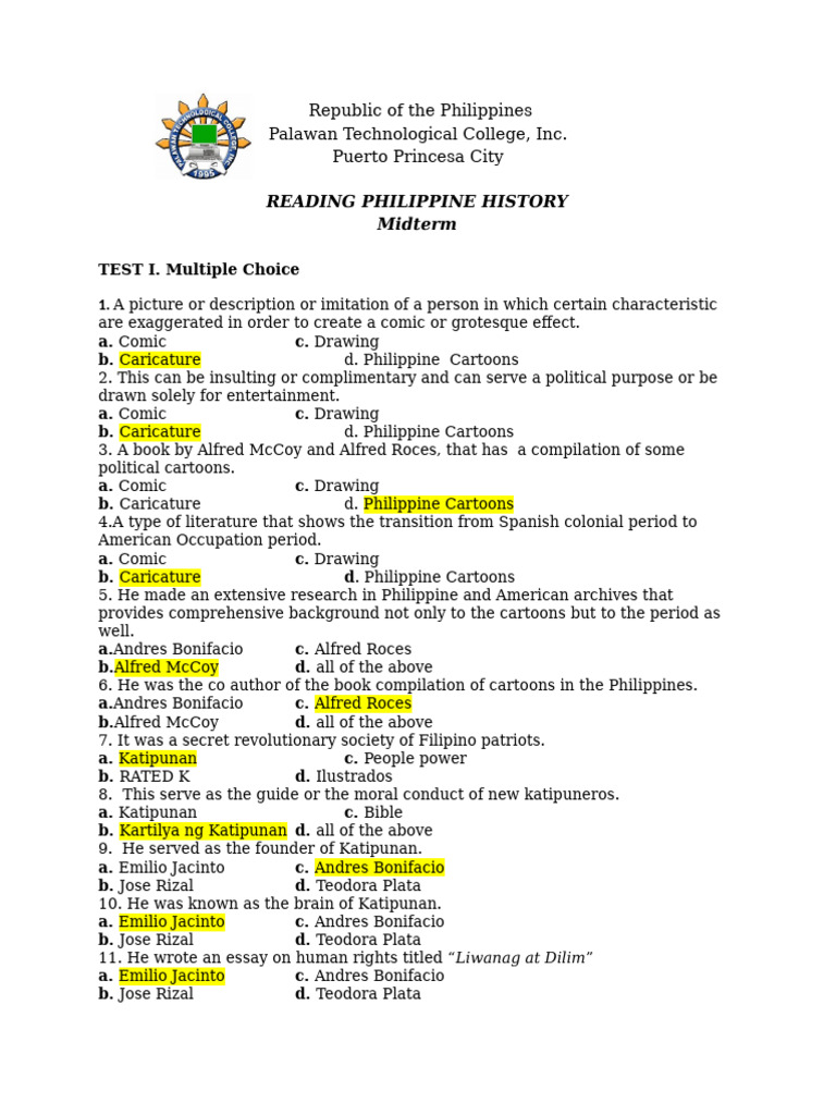 Philippine History Midterm Exam Guide | PDF | Philippines