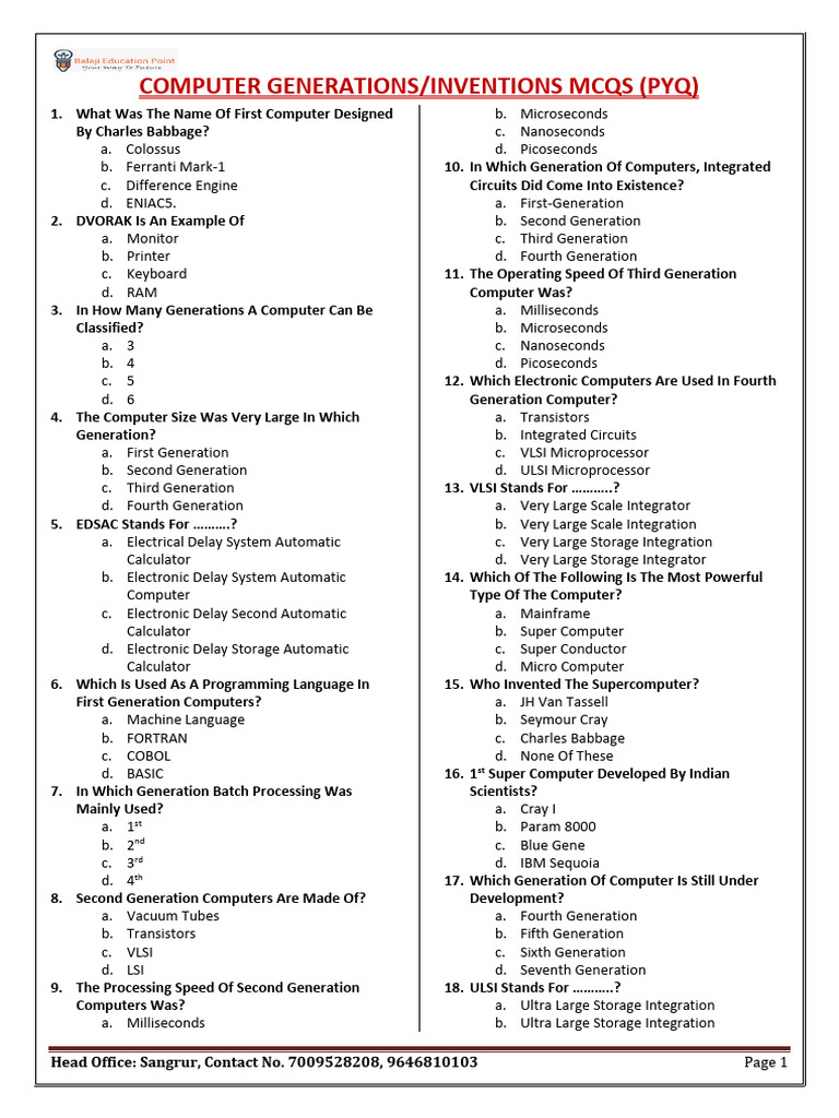 Computer Generations - Inventions Mcqs (Pyq) | PDF | Very Large Scale Integration | Integrated ...