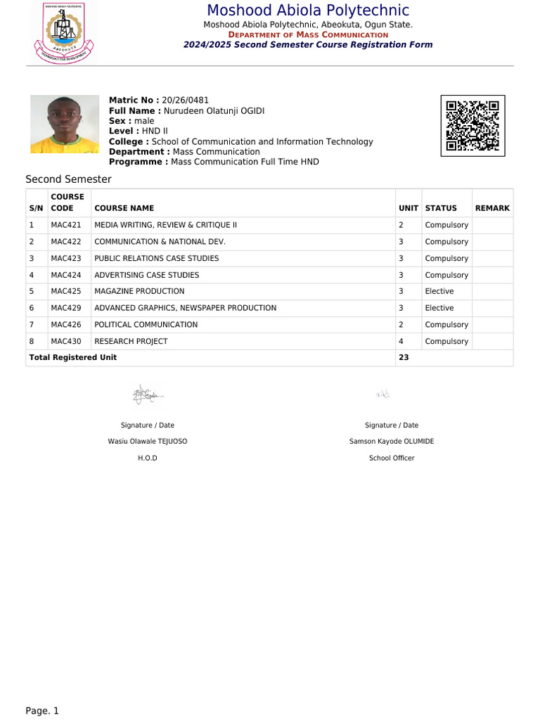 Course Registration Form | PDF